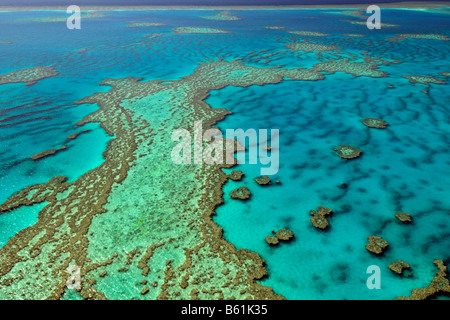 Aerial view, reefs and atolls of the Great Barrier Reef, Queensland ...