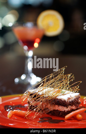 Close up of chocolate cocktail with little white marshmallow on ...