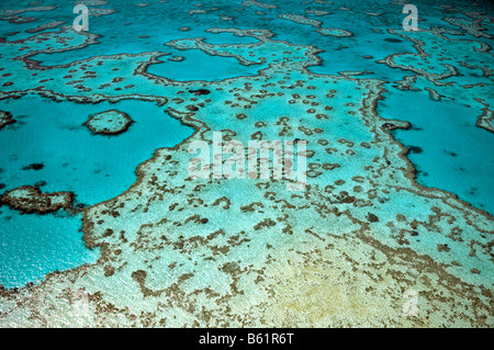 Aerial view, reefs and atolls of the Great Barrier Reef, Queensland ...