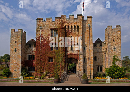 Entrance gate with a drawbridge, Hever Castle, Hever, County of Kent ...