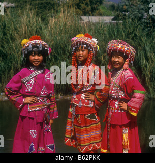 Young girls of the Meo Hill Tribe wearing the traditional dress of the ...