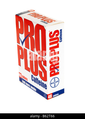 A packet of pro plus caffeine tablets for staying awake on a white ...