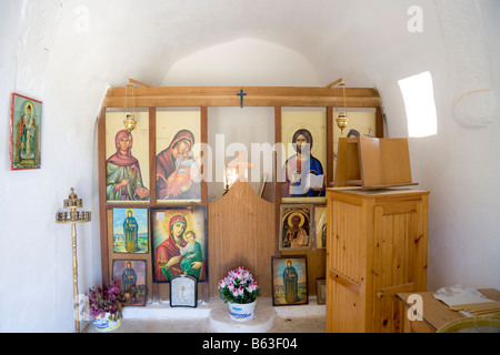 Interior of small Greek Orthodox Church on Crete Stock Photo - Alamy