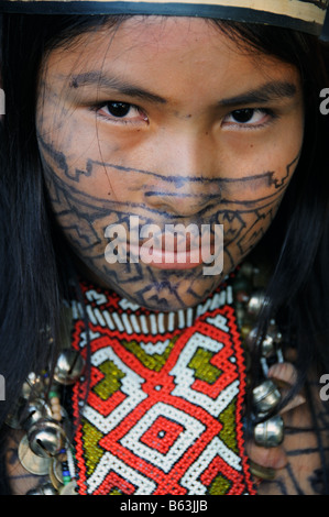 A girl painted for the Pishta, a coming of age ritual of the Yine tribe ...