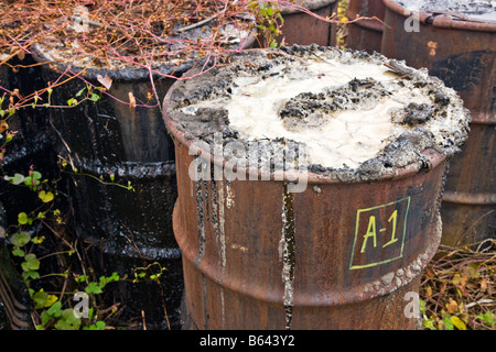 Leaking 55 gallon metal drums Stock Photo - Alamy