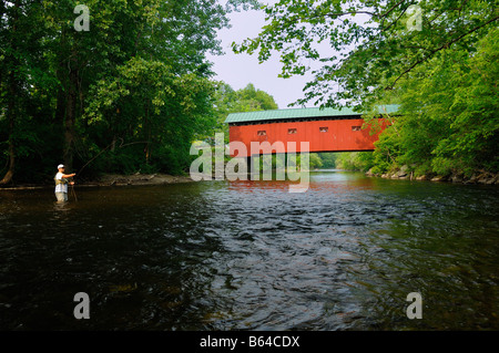 Flyfishing Battenkill river Covered Bridge Road Vermont Stock Photo - Alamy