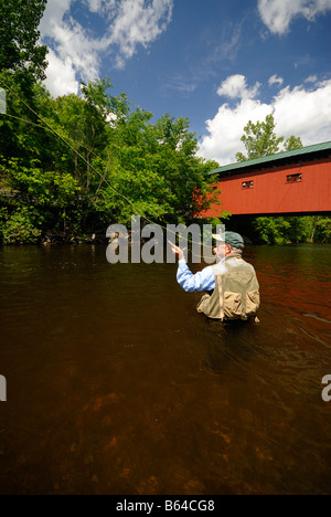 Flyfishing Battenkill river Covered Bridge Road Vermont Stock Photo - Alamy