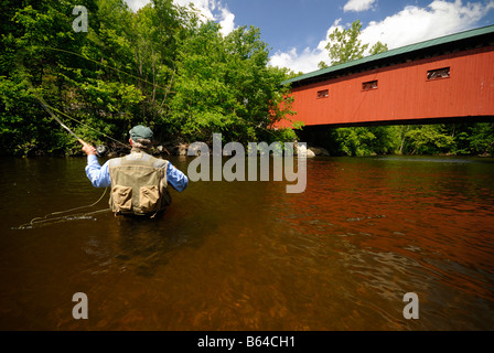 Flyfishing Battenkill river Covered Bridge Road Vermont Stock Photo - Alamy