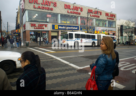 Stores in the Fordham Road shopping district in the Bronx in New York ...