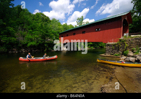 Canoeing under the Red Covered Bridge Battenkill river Vermont Stock ...