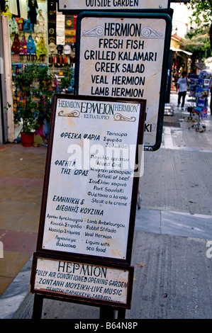 Menu restaurant Plaka Athens Greece Greek Stock Photo - Alamy