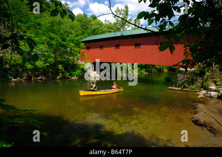 Canoeing under the Red Covered Bridge Battenkill river Vermont Stock ...