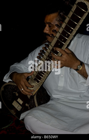 Close-up of a man playing sitar in a mustard field Stock Photo - Alamy