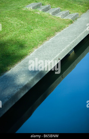 The high stone embankments above the river, with a line of trees ...