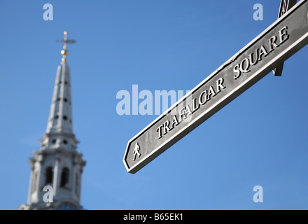 London Trafalgar Square Direction Sign Against a Backdrop of Timeless ...