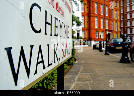 Cheyne Walk, Chelsea, London; an affluent, upmarket row of houses along ...