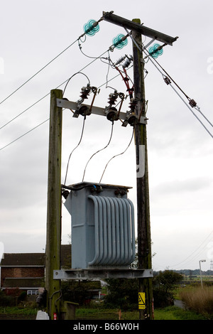 High voltage power lines supported by a steel stanchion Stock Photo - Alamy