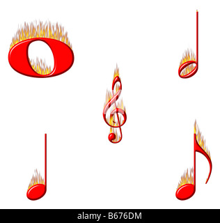Music Notes on Fire part 2 of 2 Stock Photo - Alamy