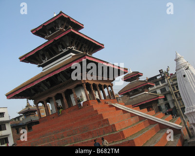 Nepal, Kathmandu, Narayan Temple and Maju Dega with white coloured ...