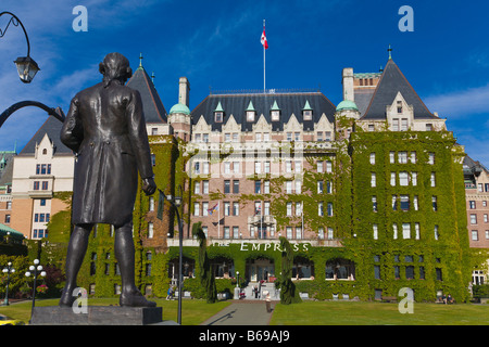 Empress Hotel and statue of Captain James Cook Victoria Vancouver ...