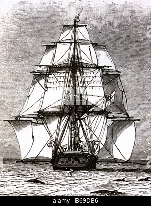 HMS 'Beagle', the ship in which Charles Darwin sailed, in the Straits ...