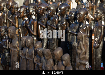 Africa Mozambique Maputo Wood carvings in street market along beach ...