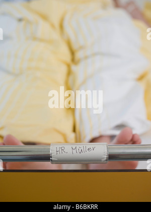 Patient's name label on hospital bed Stock Photo - Alamy