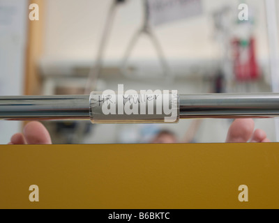 Patient's name label on hospital bed Stock Photo - Alamy