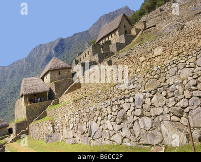 Terraced fields and guardian huts, Inca ruins Machu Picchu, Peru, South ...