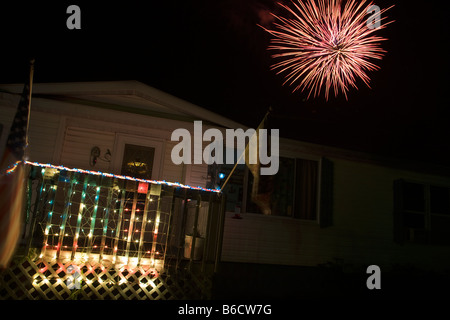 FIREWORKS OVER TRAILER HOME FOURTH JULY INDEPENDENCE DAY CELEBRATION ...
