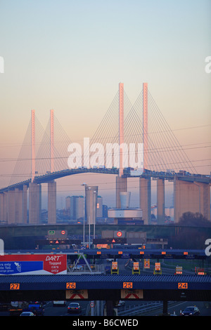 Dartford Thurrock River Crossing Bridge night aerial view vehicle ...