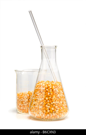 A flask and beaker filled with corn Stock Photo - Alamy