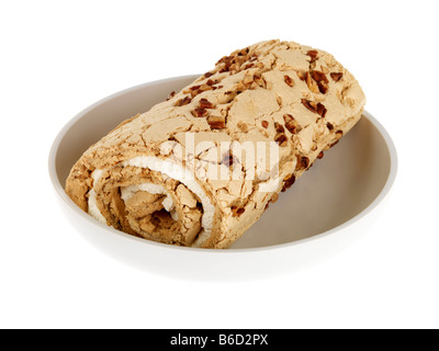 Toffee pecan roulade. Meringue, cream, toffee and pecan nuts dessert ...