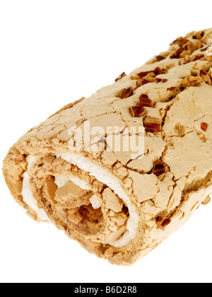 Toffee pecan roulade. Meringue, cream, toffee and pecan nuts dessert ...