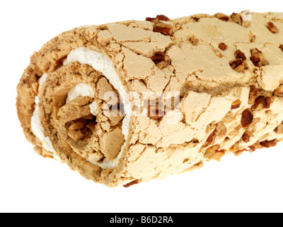 Toffee pecan roulade. Meringue, cream, toffee and pecan nuts dessert ...