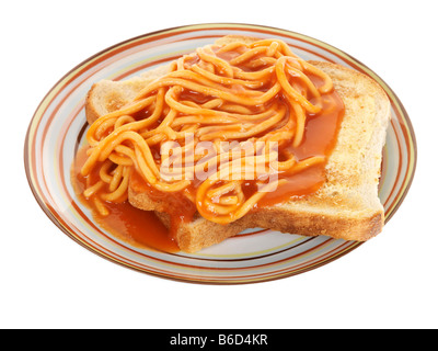 a plate of canned spaghetti on toast Stock Photo - Alamy