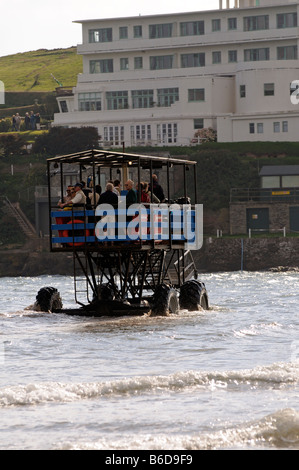 Sea tractor transporting passengers to Burgh Island from Bigbury on Sea ...