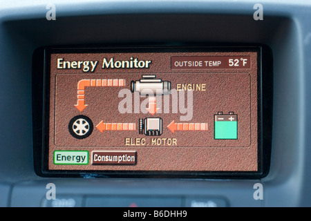 2008 Toyota Prius hybrid car, 2nd generation, screen showing energy ...