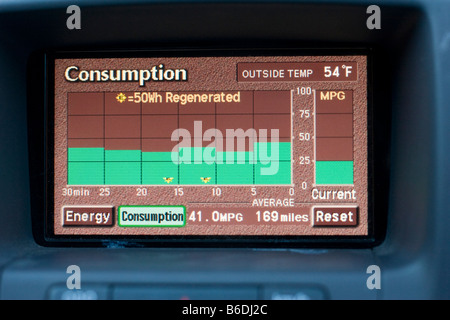 2008 Toyota Prius hybrid car, 2nd generation, screen showing energy ...