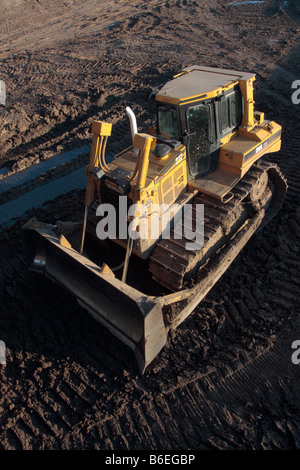 Yellow CAT Caterpillar D6R XW Ziegler D18 bulldozer from above ...