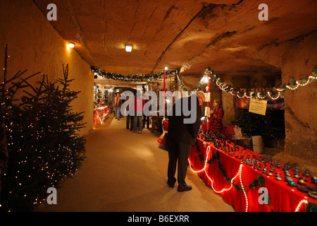 Christmas market in Town Cave, Valkenburg, Netherlands, Europe Stock ...