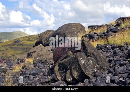 Lying and destroyed Moai sculpture on Easter Island, Rapa Nui, Chile in ...