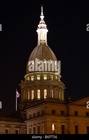 Lansing State Capital Building at Night with the dome lit and a blue ...