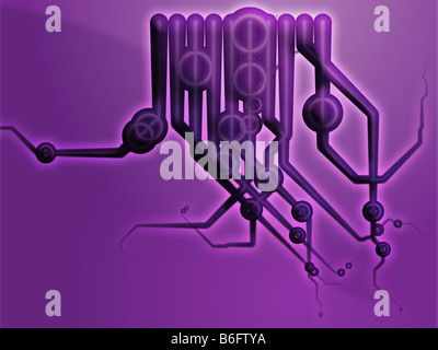 Abstract technical schematic diagram illustration with circuitry and ...