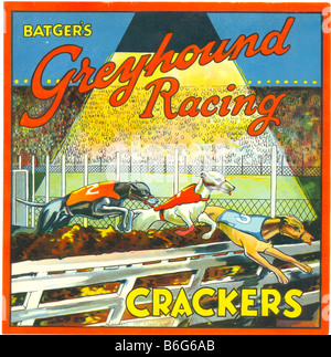 Batgers Greyhound Racing Crackers, 1930 label for a box from the London ...