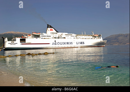The Ionian King ferry boat of the Agoudimos Lines docks at the small ...