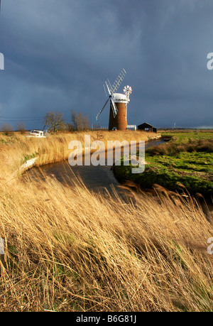 Horsey Drainage Pump during a storm on the Norfolk Broads Stock Photo ...