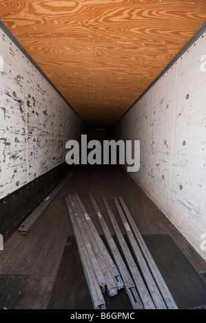 Interior of an empty semi truck trailer Stock Photo - Alamy