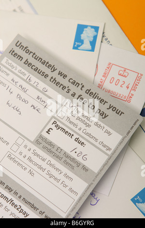 Royal Mail postage letter unpaid excess fee to pay due delivery card ...