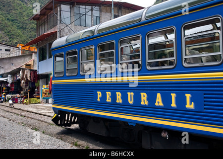 Perurail trains at Machu Picchu railway station in Peru in South ...